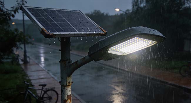 Can solar LED street lights operate in cloudy or rainy conditions?