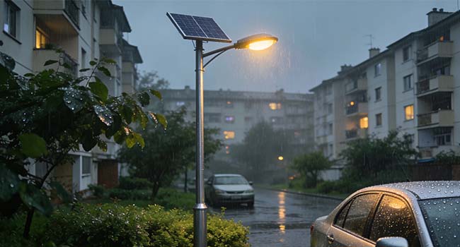 Can solar LED street lights operate in cloudy or rainy conditions?